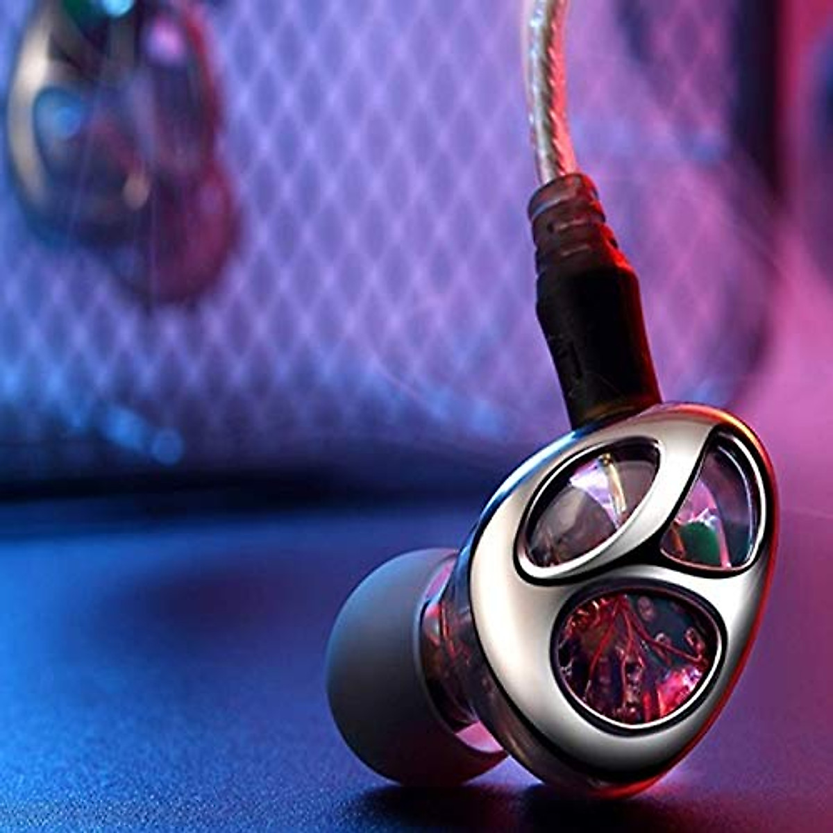 LTXHorde Earbud Wired Headset Soundproof Sweatproof Three Drive Unit Stereo Earbuds with Microphone Suitable for 3.5mm Audio Interface Devices (Electroplating Silver)