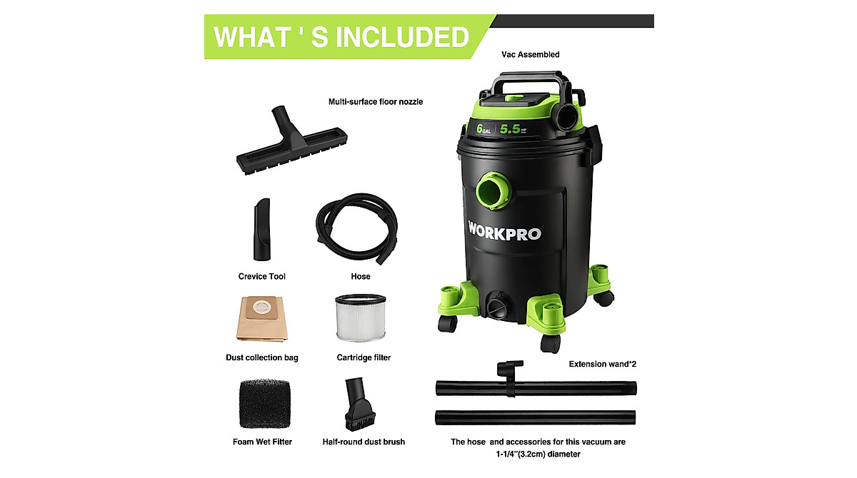 WORKPRO 6 Gallon Wet/Dry Vacuum - Powerful & Versatile