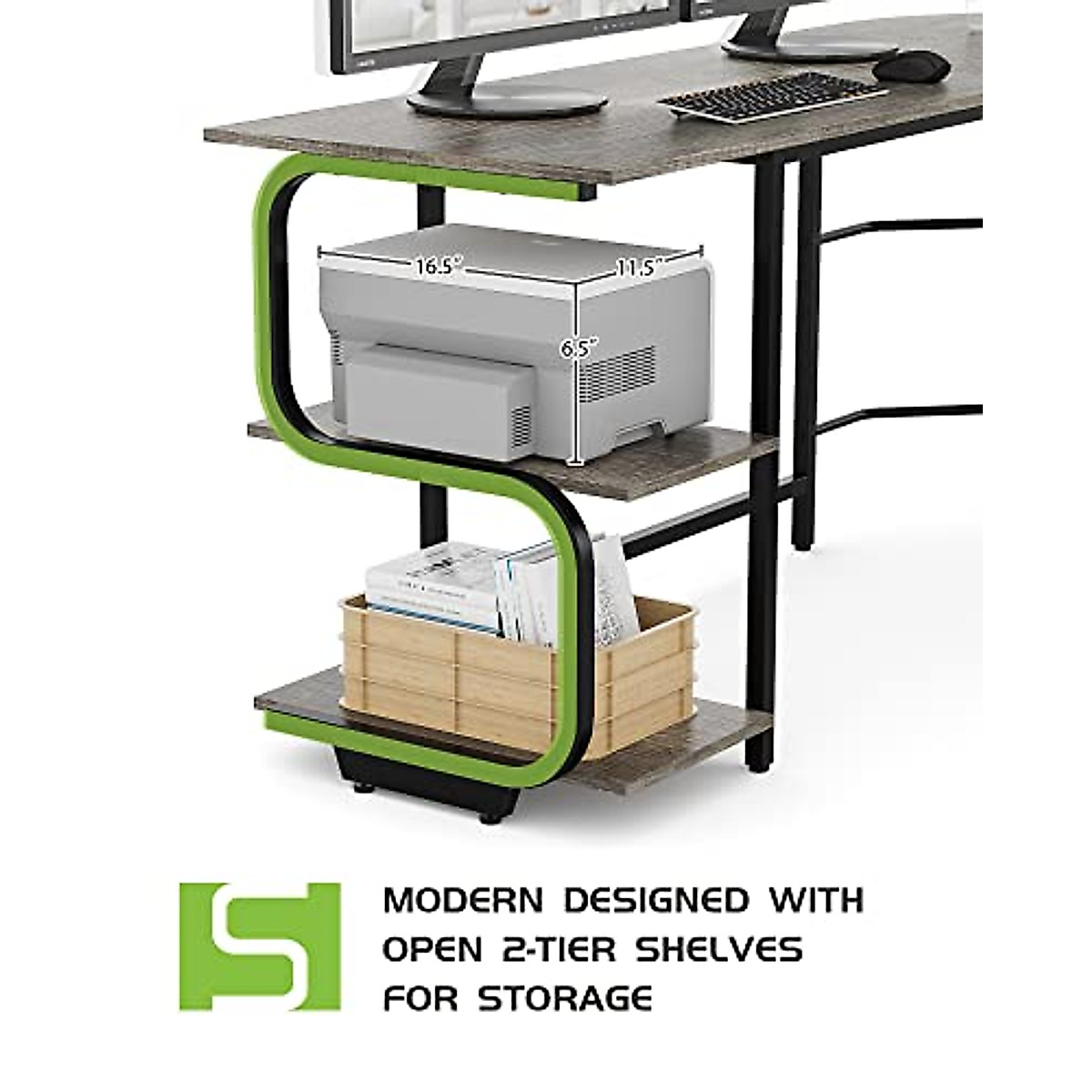 Teraves Reversible L Shaped Desk with Shelves 69“ Corner Computer Desk Gaming Desk Workstation for Home Office