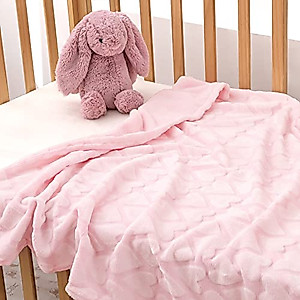 Bertte Plush Baby Blanket for Boys Girls | Swaddle Receiving Blankets Super Soft Warm Lightweight Breathable for Infant Toddler Crib Stroller - 33"x43" Large, Pink Hearts Embossed