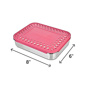 LunchBots Large Trio Stainless Steel Lunch Container -Three Section Design for Sandwich and Two Sides - Metal Bento Lunch Box - Eco-Friendly - Stainless Lid - Pink Dots