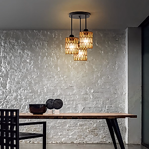 2 Pack Rattan Lamp Shade, Retro Small Wicker Lamp Shade Replacement, 6in Height, 4.9in Diameter, Woven Lampshade for Floor Lamps, Pendant Light, Chandelier, Desk lamp, Wall Sconces Light Fixture