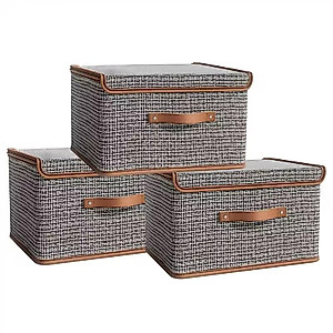Simcat Fabric Storage Bins with Lids, Collapsible Storage Boxes for Shelves 17.3×11.8×11.4“ Storage Baskets Cubes with Handles, Closet Organizer for Home Nursery Decor (Large 3 Packs Black)