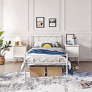 Yaheetech Metal Bed Frame Platform with Headboard and Footboard Mattress Foundation No Box Spring Needed Under Bed Storage Strong Slat Support Twin Size White