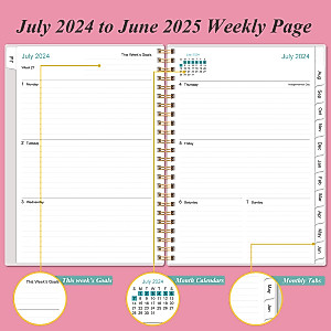 2024-2025 Planner - Weekly & Monthly Planner Spiral Bound, Planner 2024-2025 from July 2024 - June 2025 with Monthly Tabs, Inner Pocke, 6.4" x 8.5", Pink