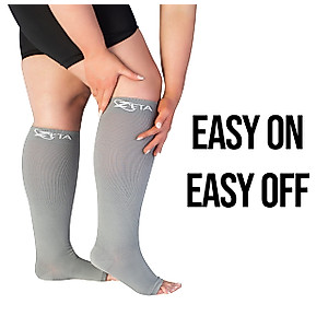 Zeta Wear Plus Size Open Toe Leg Sleeve Support Socks - Wide Calf Compression Open Toe Socks Men and Women Amazing Fit, Travel, Flight Socks, Compression & Soothing Relief, 1 Pair, Size 3XL, Gray