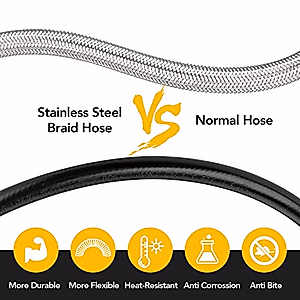 WADEO 15 inch Stainless Braided RV Propane Pigtail Hose with Type 1 Connection - Acme x 1/4 Male NPT for BBQ, RV and Camping Needs or Having an Outdoor Cooking, 2 Pack, Includes Thread Seal Tape