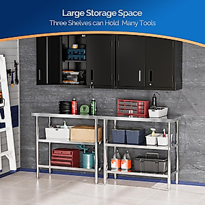 ROVSUN Stainless Steel Table with 2 Shelves 36 X 18 Inch, NSF Commercial Heavy Duty Prep & Work Table, Metal Utility Table for Kitchen, Restaurant, Home, Hotel, Garage