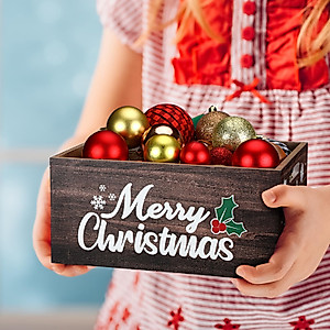 Namalu Christmas Hot Cocoa Bar Storage Box Wooden Crate with Handles Hot Cocoa Decorative Rustic Farmhouse Wood Basket Christmas Wood Storage Bins Organizer Bucket for Xmas Candy Dish Home (Wood)