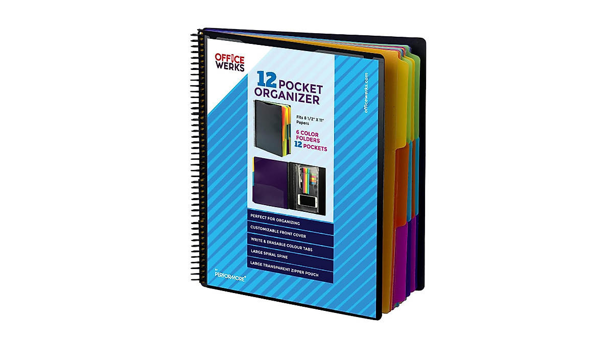 Performore 12-Pocket Spiral Subject Organizer for Documents & Projects