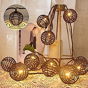 Vigdur Decorative - Rattan Ball String Lights with 10 Led Bulbs Plug in Rattan Lantern String Lights for Patio Garden Backyard Party Decor,9.84FT