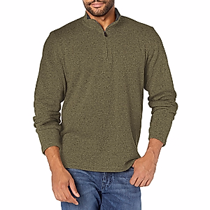 Wrangler Authentics Men's Long Sleeve Fleece Quarter-Zip, Olive Night, Medium