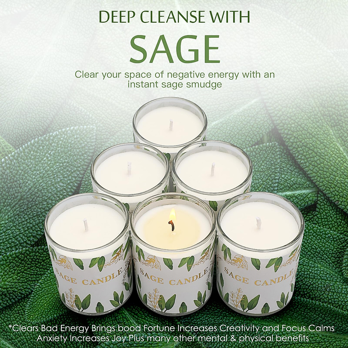 Candles, 6 Pack Sage Candles for Cleansing House Negative Energy, Scented Candles Gifts Set for Women, Soy Scented Candles for Home Scented, Alternative to Smudge Sticks, Relax & Restore Body & Mind