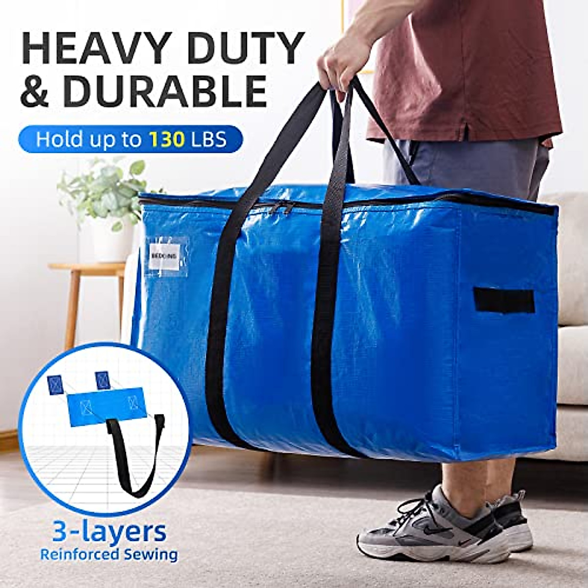 TAILI Extra Large Moving Bags, 4 Pack Heavy Duty Totes For Storage with Reinforced Zipper, Wrap Around Handles, Storage Bags for Space Saving Moving Storage, Alternative to Moving Boxes