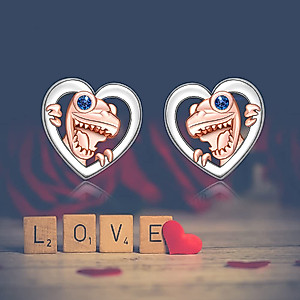 Heart Dinosaur Earrings Sterling Silver Studs for Cute Crystal Sapphire Jewelry Women's Statement Hypoallergenic Animal Valentine Gift