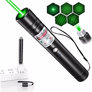 Green Laser Pointer Long Range High Power Tactical Green Beam Flashlight Laser pointer rechargeableUSB Laser Pointer Cat toys with Star Cap Adjustable Focus for Teaching Outdoor Hunting
