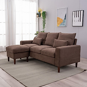 Panana Convertible Sectional Sofa Couch Modern L-Shaped Couch 3 Seat Fabric Sofa for Small Space (Brown)