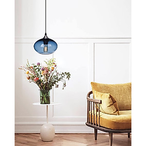 ARIAMOTION Pendant Lighting for Kitchen Island Blown Glass Blue Modern Seeded Bubbles Mini Light Fixtures Dining table Bathroom Bedroom Sink Brushed Nickel 8.5 inch Diam 2 Pack