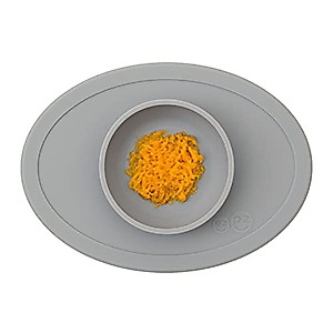 ezpz Tiny Bowl - 100% Silicone Suction Bowl with Built-in Placemat for First Foods + Baby Led Weaning - Fits on All Highchair Trays - 6 Months+ (Gray)