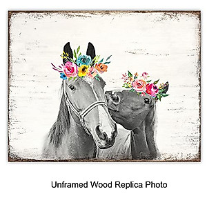 Horse Wall Art - Horses Wall Art & Decor - Barn Farmhouse Living room Home Decor - Teens Bedroom Girls Room Poster Set - Gift for Equestrian Woman - Country Western Shabby chic Boho-chic decoration