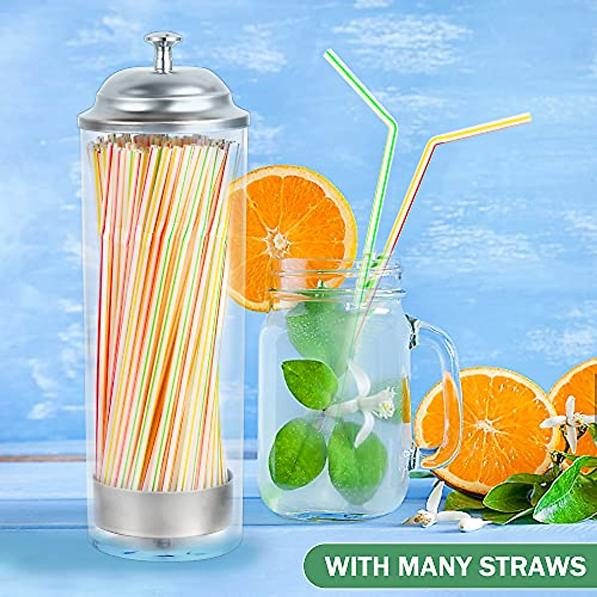 Elesunory Plastic Straw Dispenser with 100 Pcs Straws - Organize Counter