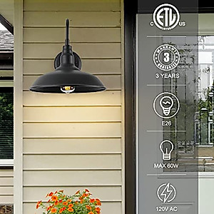 GOALPLUS 10in. Dusk to Dawn Outdoor Gooseneck Barn Light, Matte Black Exterior Wall Mount Light Fixture, Farmhouse Waterproof Wall Sconce for Porch, Patio and Garage, 2 Pack, LMMS2201-2P