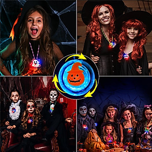 [ Rotating Fidget ] 15 Pack Halloween Spin LED Necklaces Toys Party Favors Toys for Kids 15 Styles Spider Ghost Halloween Light Up Trick or Treat Toys Goodie Bag Filler Glow in The Dark Party Supplies