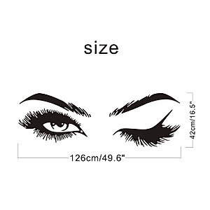 Fashionista Girl Wink Wall Decal with Beautiful Charming Eyelashes, Easy Peel and Stick Woman Mural Vinyl Art Decor for Living Room Bedroom(Y38) (Big)