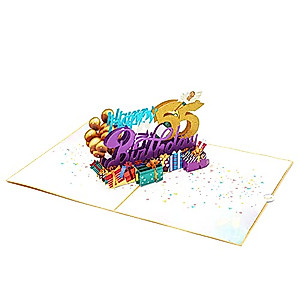 Liif Happy 55th Birthday 3D Greeting Pop Up Card, 55th Birthday Card For Women, Men, Mom, Dad - Balloon, Champagne, Funny, 55 Years Old, Celebration | With Message Note & Envelop | Size 8 X 6 Inch