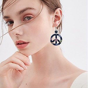 TIANHONGYAN Lightweight Hippie Colorful Love Peace Sign Dangle Drop Wood Earrings 60s 70s Hippie Earrings for Women Christmas Party Favors Costume Accessories (black)