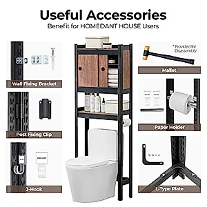HOMEDANT House Over The Toilet Cabinet Shelf with Laminated Board, Adjustable Bathroom Storage Organizer Rack with Sliding Door, Medicine Cabinet Shelving, Shelves for Laundry Restroom Kitchen Garage