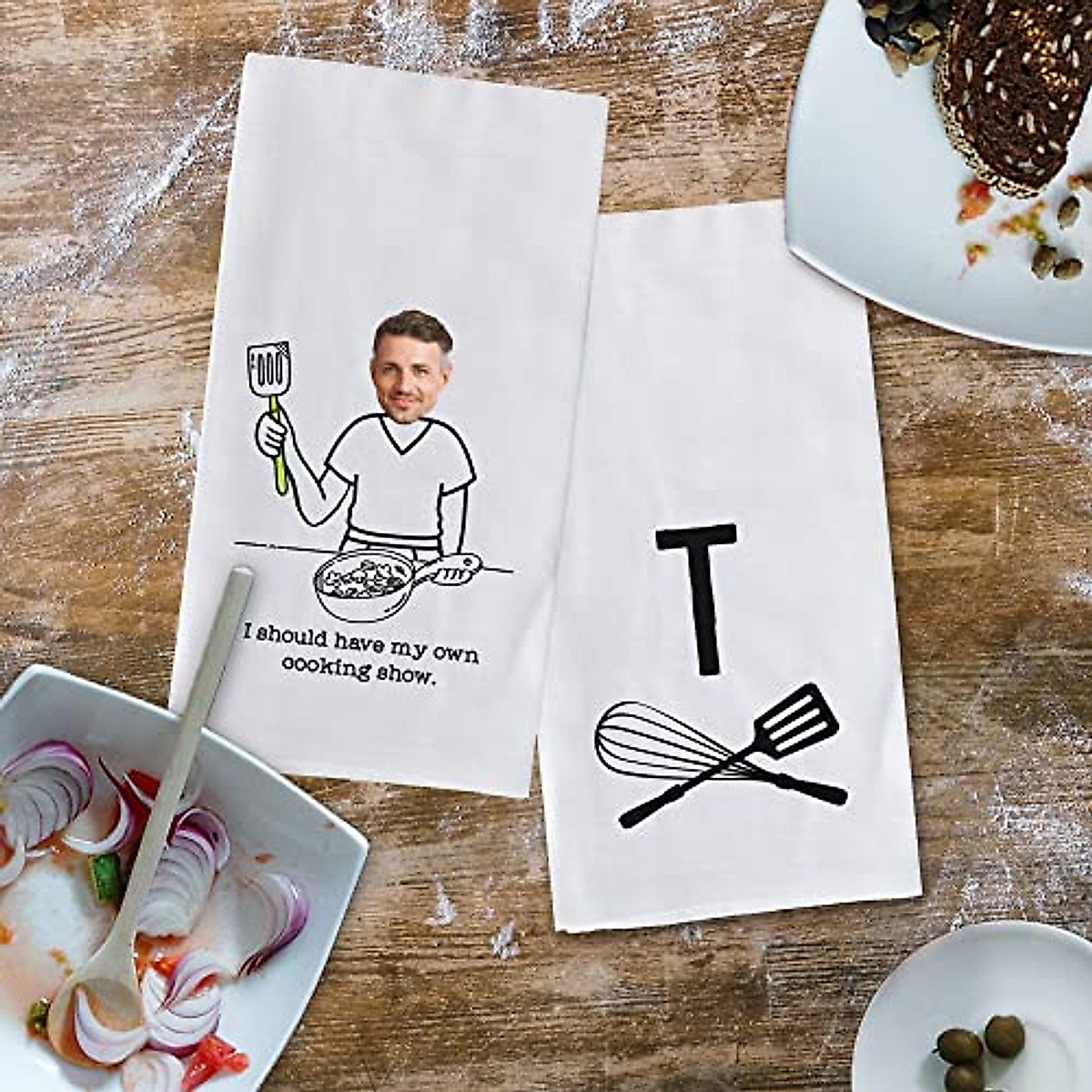 sockprints Personalized Kitchen Towel with Monogrammed for Wannabe TV Chef - Males – Funny Kitchen Towels Set. 100% Pure Ringspun Cotton, Super Absorbent Kitchen Towels - Chef Design, Kitchen Décor