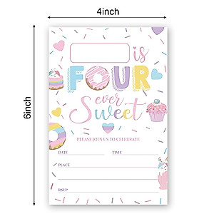 LoaHak Four Ever Sweet Birthday Invitation, Donut Invitation, Donut party favors for kids, birthday party invitations. (011)