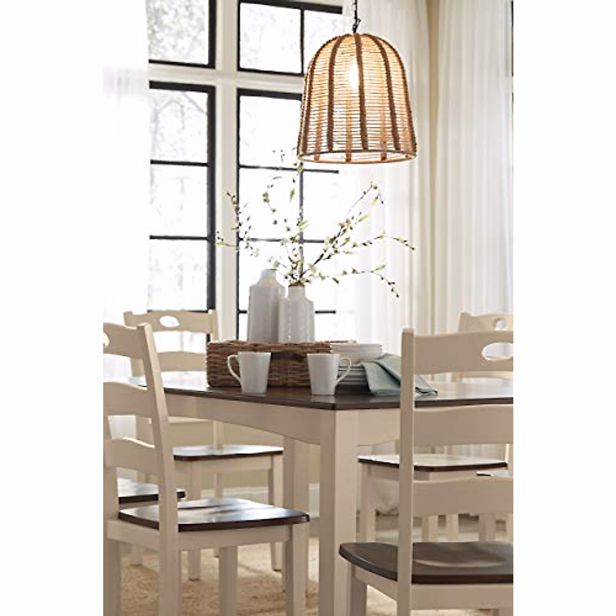 Signature Design by Ashley Woodanville 7 Piece Dining Room Set, Includes Table & 6 Chairs, Cream & Brown