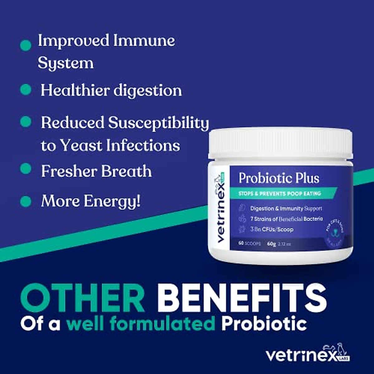 Vetrinex Labs Probiotic - Coprophagia Treatment for Dogs - Stop and Prevent Dog from Eating Poop - No Stool Eating, Deterrent and Prevention - Probiotics Powder for Cats, Dogs & Puppies