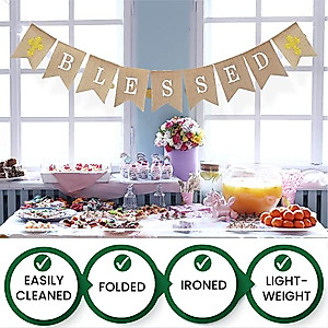 Mandala Crafts Blessed Banner for Baptism Decorations - Blessed Burlap Banner for Easter Communion Banner – Blessed Garland Bunting Sign for Baby Shower Thanksgiving Party Fireplace Mantle Decoration