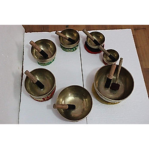 Set of 7 pieces ~ Hand Hammered Yoga Meditation Bowls 5"-10" included 7 Mallets, 7 cushions & 1 drum stick.