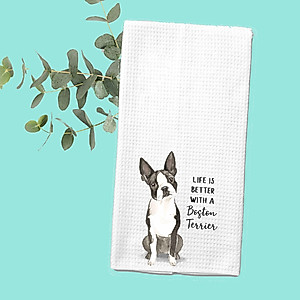 Watercolor Life is Better with a Boston Terrier Bostie Microfiber Kitchen Tea Bar Towel Gift for Animal Dog Lover