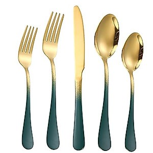 Silverware Set Black Gold Gradual Change Color Handle Flatware Cutlery Tableware Cutlery Set,Food-Grade Stainless Steel，Mirror Finished Utensil Sets for Home Restaurant