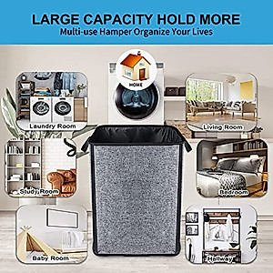 Large 90L, 25" Tall Collapsible Laundry Hamper with Removable Bag, Durable Freestanding, Sturdy Handles for Toys Clothes Bedroom, Bathroom, College Dorm, Grey