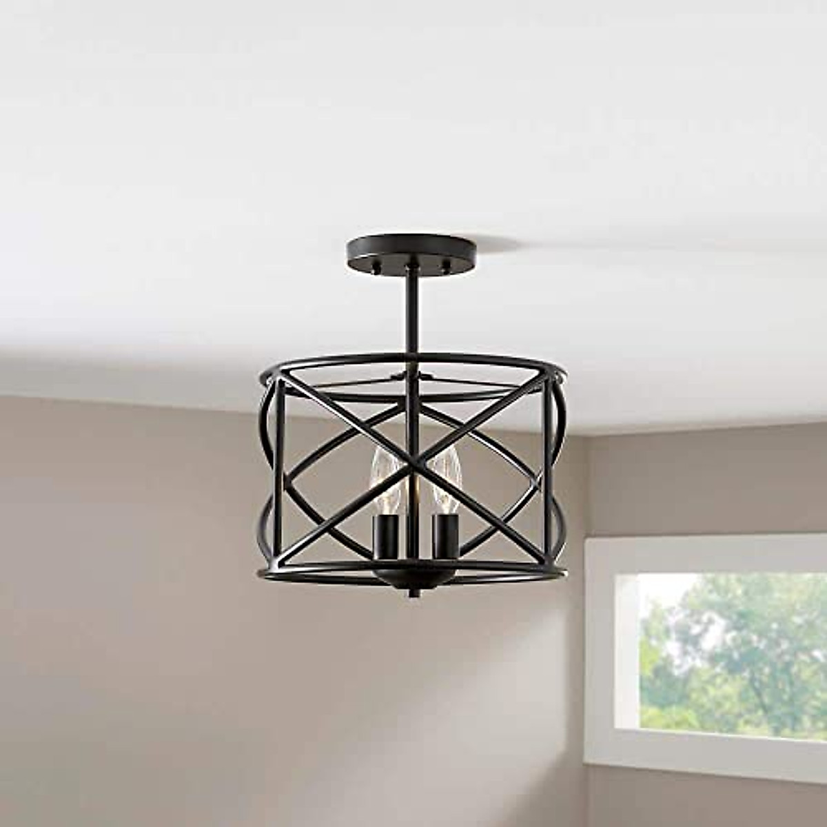 Hampton Bay Hastings 12 in. 2-Light Satin Bronze Ceiling Semi-Flush Mount Light