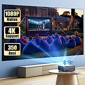 Projector with 5GHz Wi-Fi and Bluetooth,350 ANSI Portable Projector, Support 1080P Video Projector, Outdoor Movie Proyector, Indoor Home Theater Video Projector,Focus Adjustment