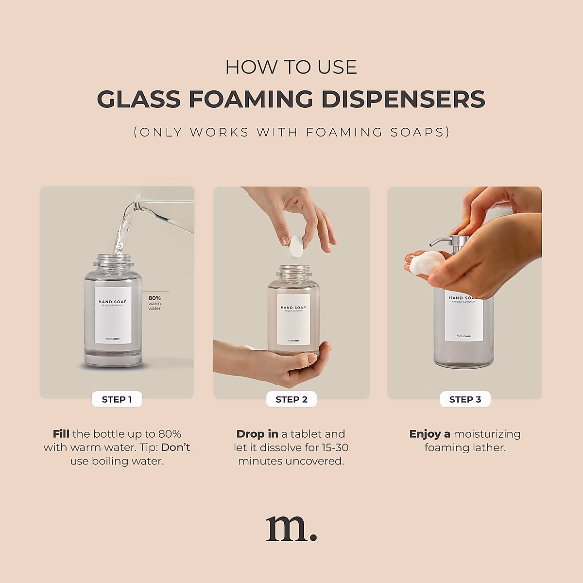 MaisoNovo Glass Foaming Soap Dispenser 14 Oz | Clear Glass Silver Pumps x 2