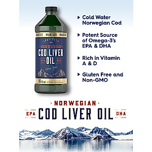 Carlyle Norwegian Cod Liver Oil | 16oz | Pack of 3 Bottles | Liquid Unflavored Fish Oil Supplement | Non-GMO, Gluten Free