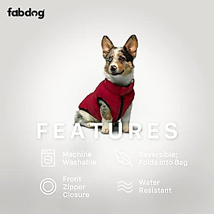fabdog Dog Puffer Coat - Reversible Pack N Go Dog Coats for All Breeds - Comfy & Colorful Dog Jackets are Ideal Gifts - Clothes Fit Necks 8" | Yellow/Grey