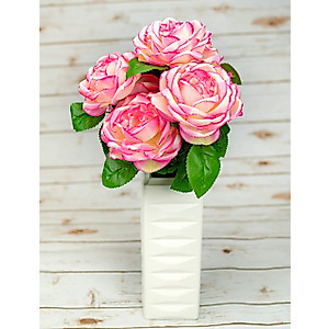 OOKi-Artificial Fake Flowers 1 Bouquet with 6 Silk 6" Big Rose Head Flower Arrangements Wedding Bouquets Decorations Plastic Floral Table Centerpieces Home Kitchen Garden Party Décor (Mauve)