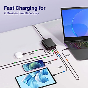 USB C Charger Block, Fast Charging Station，GaN 160w Multiple Port Fast Charging Station USB C Wall Charger Block Comaptible for MacBook Surface Thinkpad Dell Steam Deck iPad iPhone 14 13 12 Pro Max