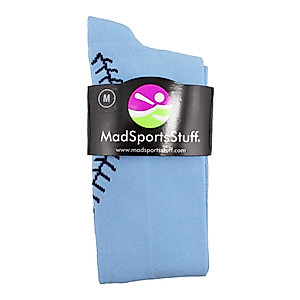 MadSportsStuff Softball Socks with Stitches Over the Calf (Columbia Blue/Navy, Small)