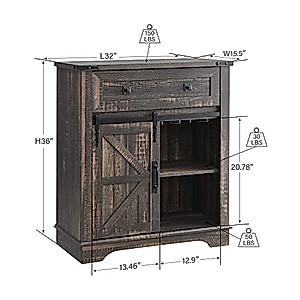 OKD Farmhouse Coffee Bar Cabinet, 32" Sliding Barn Door Buffet Sideboard Cabinet with Drawer, Adjustable Storage Shelves, Wooden Accent Cabinet for Kitchen, Living Room, Dining Room(Dark Rustic Oak)