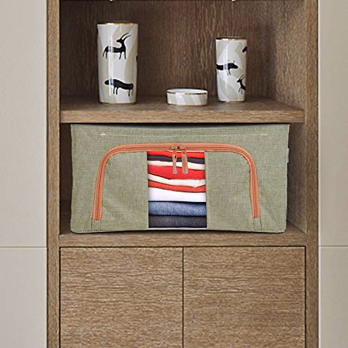 F.P.L Foldable Storage Bins Box Oxford Cloth Steel Frame Storage Bag Clothing Storage Containers Organizer for Clothes Beddings Towels(24L Army Green 2PCS)